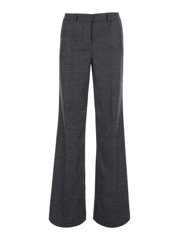 LEPLAIN Grey Pants With Check Motif All-over In Fabric For