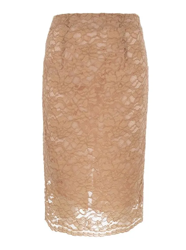 LEPLAIN Beige Pencil Skirt With All-over Lace Embroidery In Fabric For - Cream