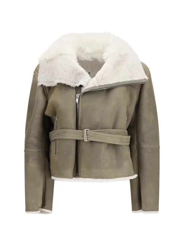 Rick Owens Cropped Suede And Shearling Flight Jacket - Green