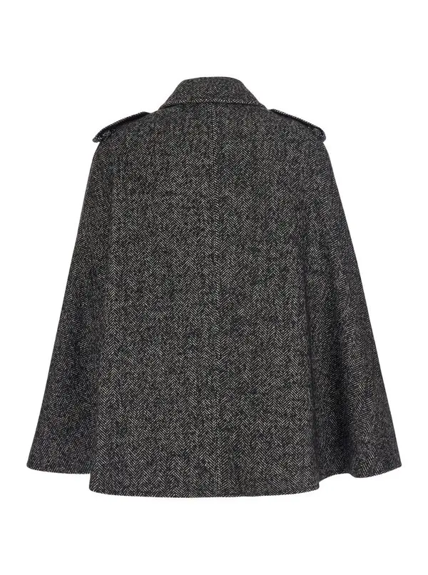 LEPLAIN Black Short Cape With Classic Collar And Patch Pockets On The Front In Wool For