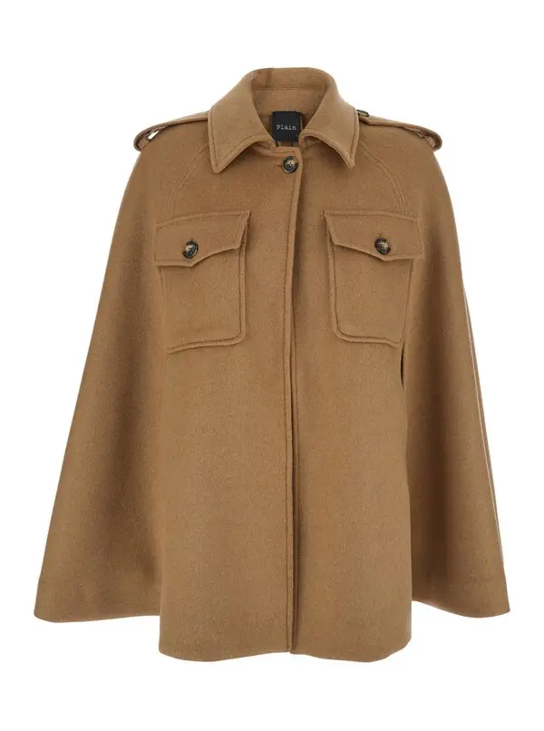 LEPLAIN Short Cape With Elegant Details In Tech Fabric Beige For - Cream