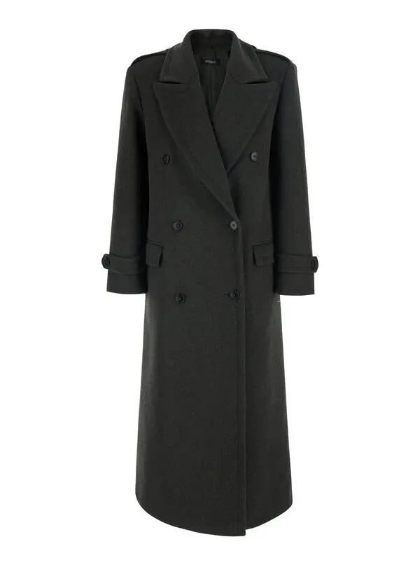 LEPLAIN Long Oversized Coat With Notched Collar And Double-breasted Closure In Fabric For - Green