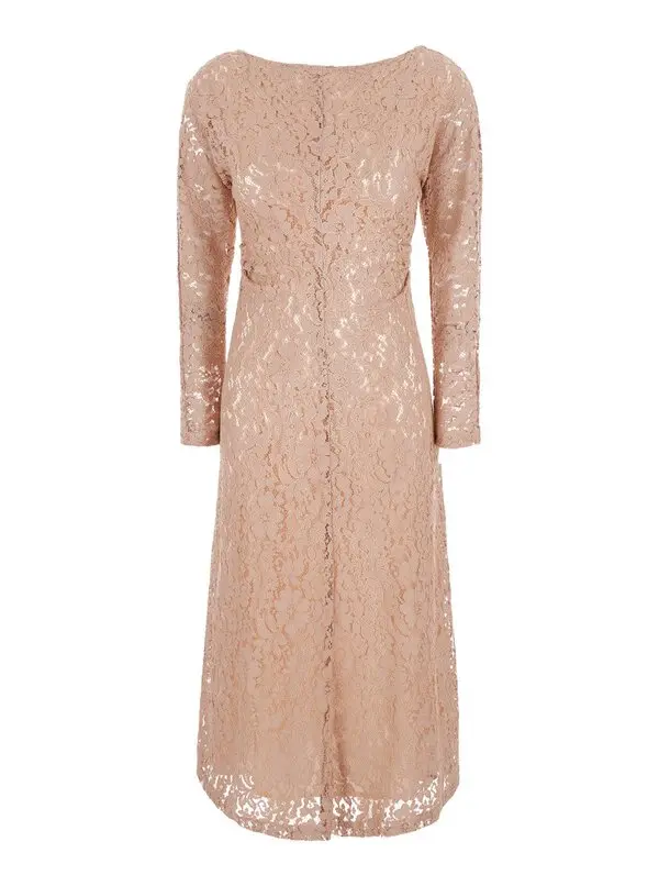 LEPLAIN Long Crew Neck Dress With All-over Lace Embroidery In Fabric For - Pink