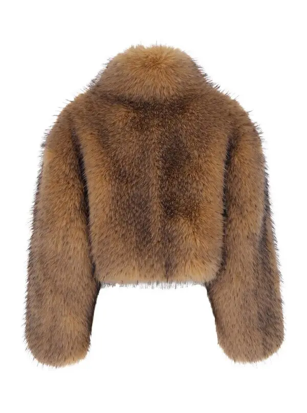 ROTATE BY BIRGER CHRISTENSEN Brown Jacket In With Round Collar And Long Sleeves In Synthetic Fur - Multicolor
