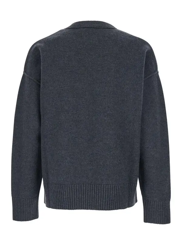 AMI Paris Crewneck Sweater With Dropped Shoulders And Adc Embroidery On The Front In Wool For - Gray