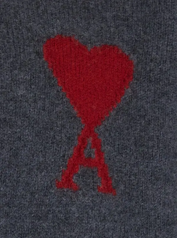 AMI Paris Crewneck Sweater With Dropped Shoulders And Adc Embroidery On The Front In Wool For - Gray