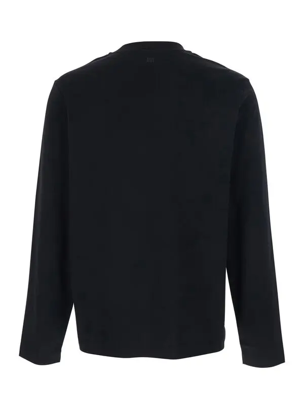 AMI Paris Long Sleeve T-shirt With De Coeur Logo On The Front In Cotton For - Black
