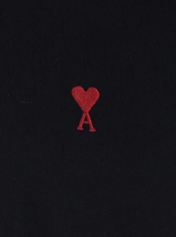 AMI Paris Long Sleeve T-shirt With De Coeur Logo On The Front In Cotton For - Black