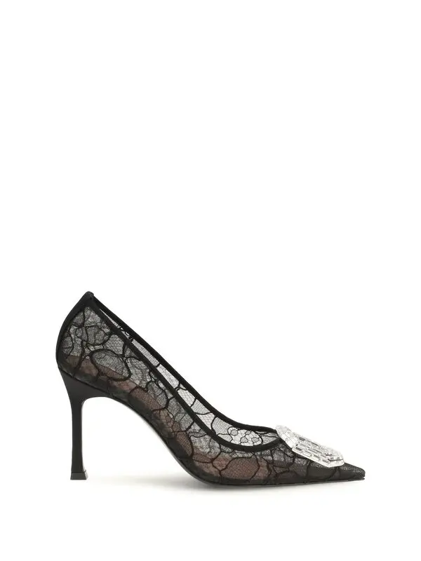 Amina Muaddi Camelia Lace Pumps - Black