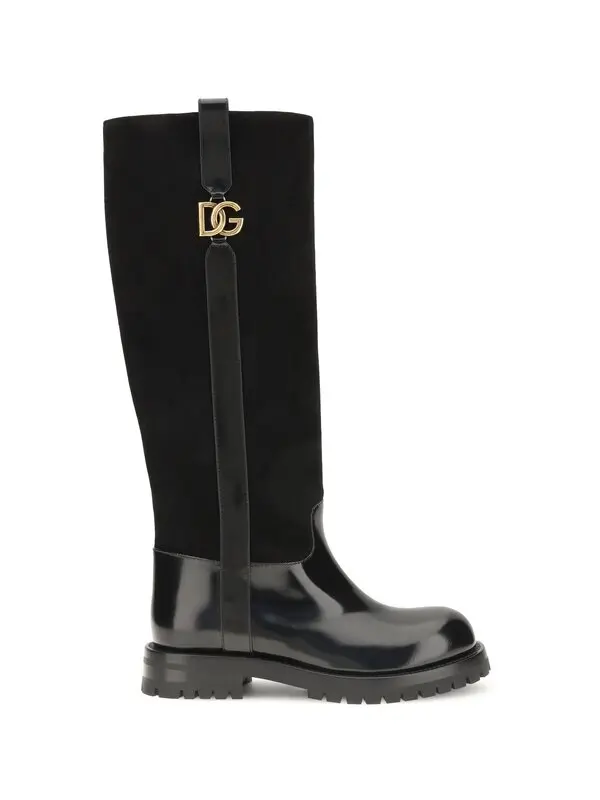 Dolce & Gabbana High Suede And Smooth Leather Boots - Black