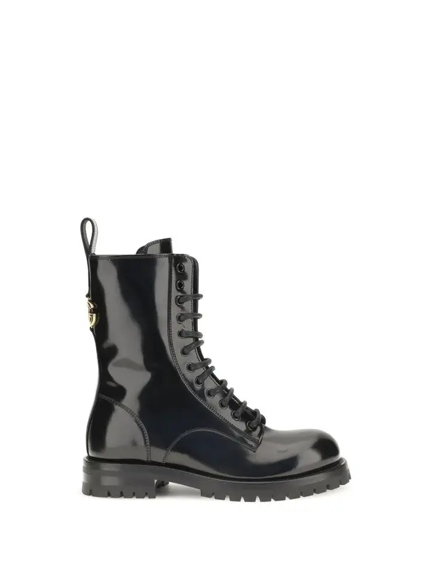 Dolce & Gabbana Leather Lace-up Booties - Black