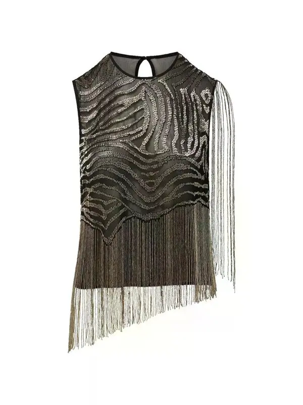 Veronica Beard Olivia Beaded Fringed Top