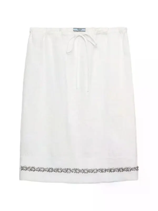 Prada Embroidered Slubbed Fabric Skirt - White