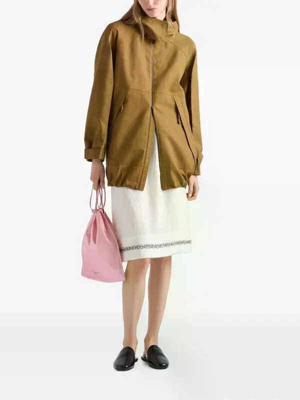 Prada Embroidered Slubbed Fabric Skirt