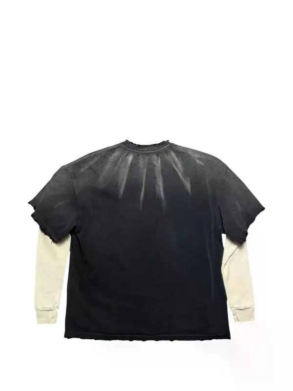 SATOSHI NAKAMOTO Distressed Layered-sleeve T-shirt