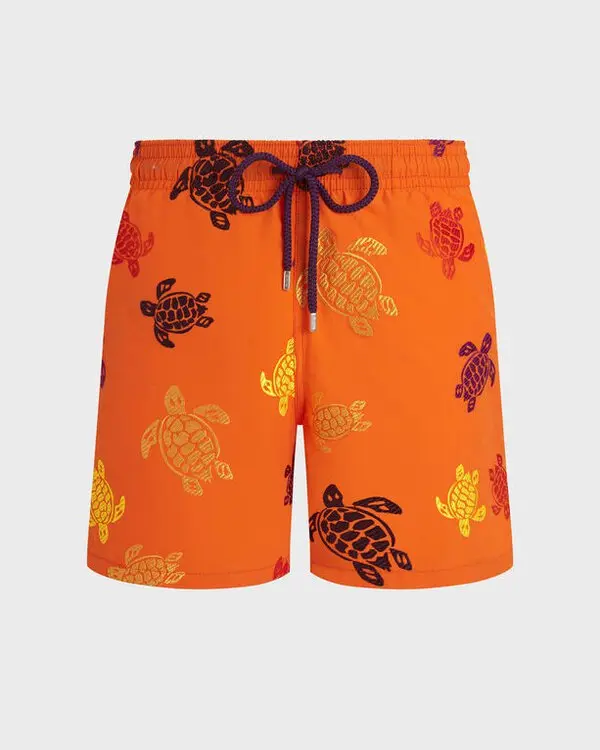 Vilebrequin Embroidered Swim Trunks Ronde Des Tortues Limited Edition Swimwear Mistral - Orange