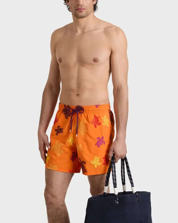 Vilebrequin Embroidered Swim Trunks Ronde Des Tortues Limited Edition Swimwear Mistral - Orange