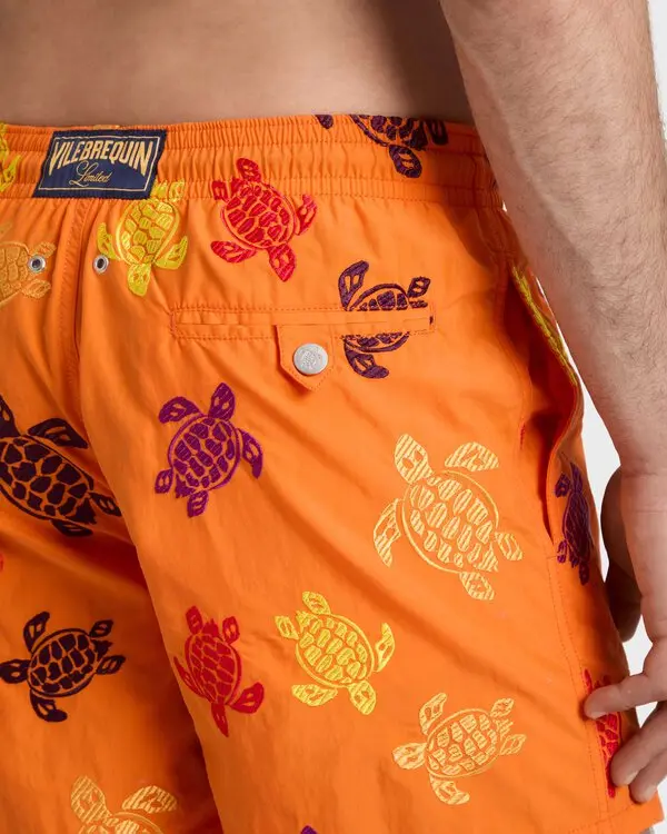 Vilebrequin Embroidered Swim Trunks Ronde Des Tortues Limited Edition Swimwear Mistral - Orange