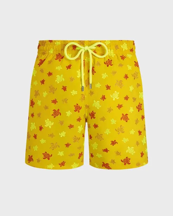 Vilebrequin Embroidered Swim Trunks Micro Ronde Des Tortues Limited Edition Swimwear Mistral - Yellow