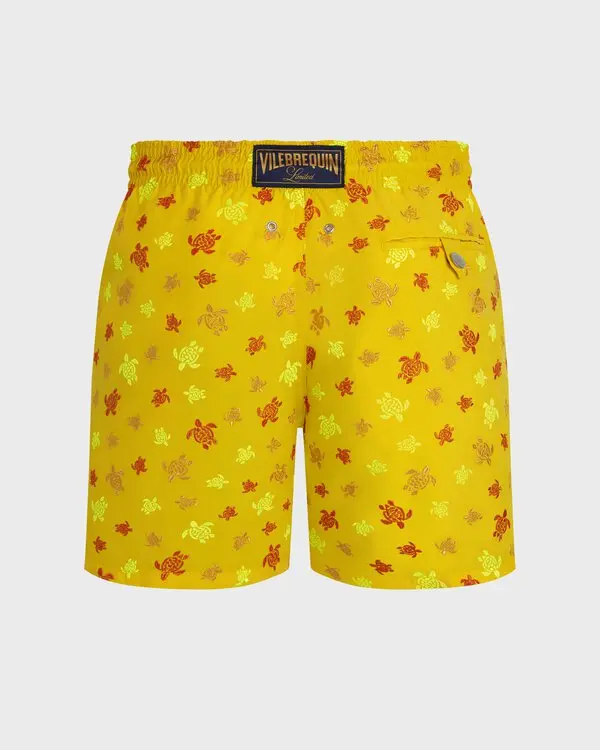 Vilebrequin Embroidered Swim Trunks Micro Ronde Des Tortues Limited Edition Swimwear Mistral - Yellow