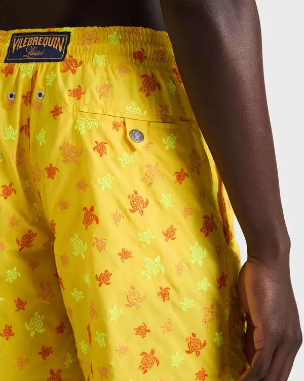 Vilebrequin Embroidered Swim Trunks Micro Ronde Des Tortues Limited Edition Swimwear Mistral - Yellow