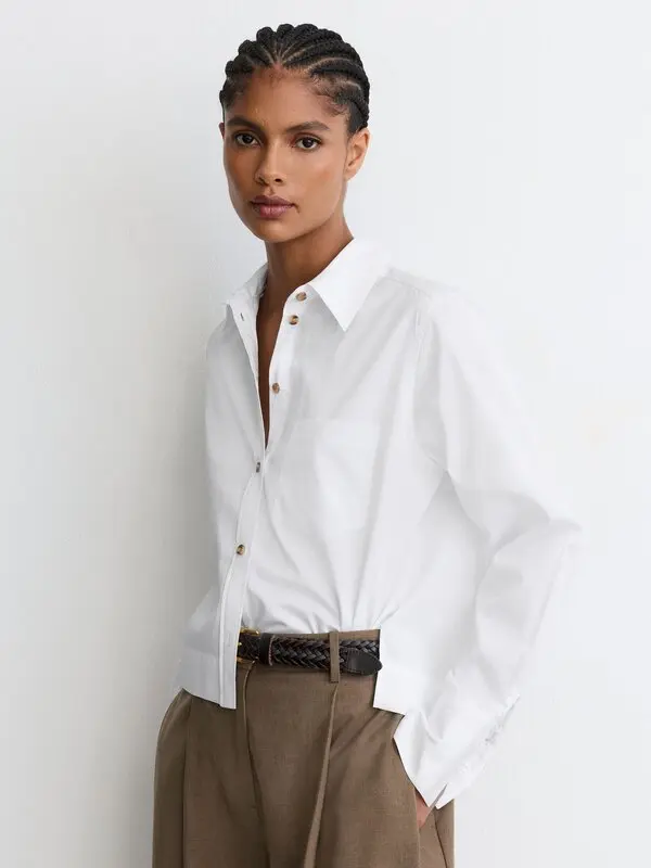 REISS Carlotta Cotton Cropped Long-sleeve Shirt - White