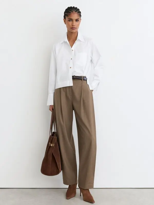 REISS Carlotta Cotton Cropped Long-sleeve Shirt - White