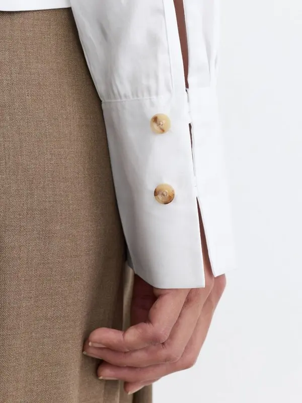 REISS Carlotta Cotton Cropped Long-sleeve Shirt - White