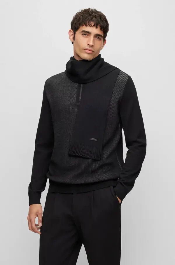 Hugo Boss Logo Patch Raschel Knitted Scarf