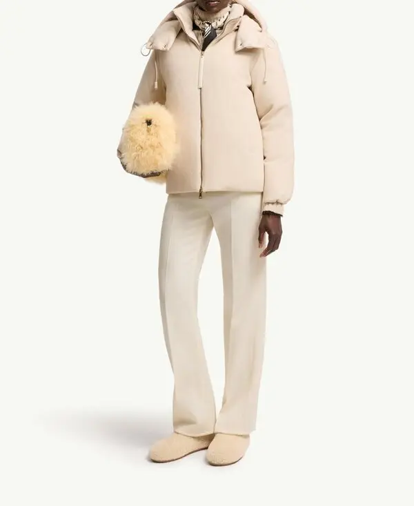 Moncler Vivante Hooded Wool Cashmere Short Down Jacket