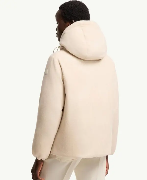 Moncler Vivante Hooded Wool Cashmere Short Down Jacket