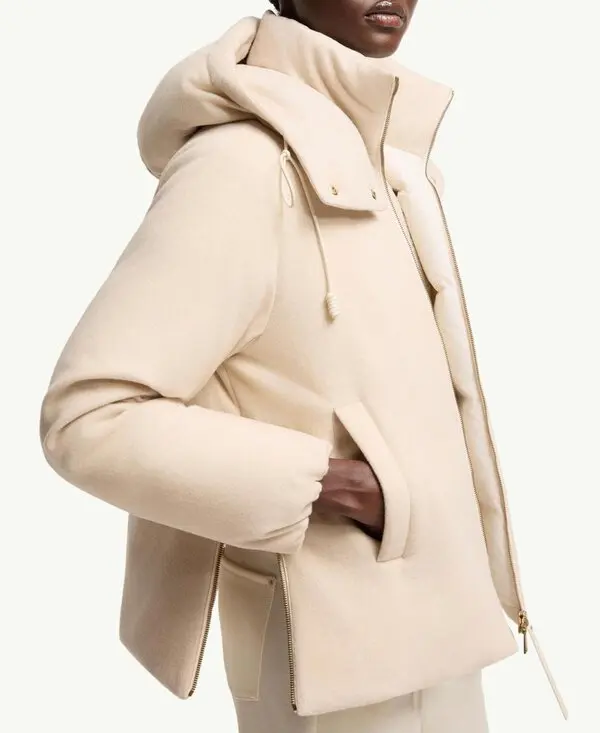 Moncler Vivante Hooded Wool Cashmere Short Down Jacket
