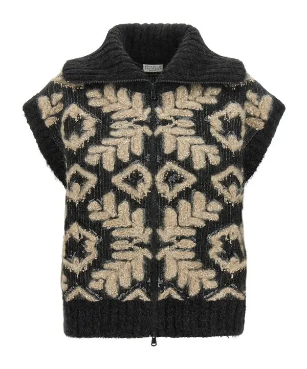 Brunello Cucinelli Sequin Intarsia Cardigan - Black