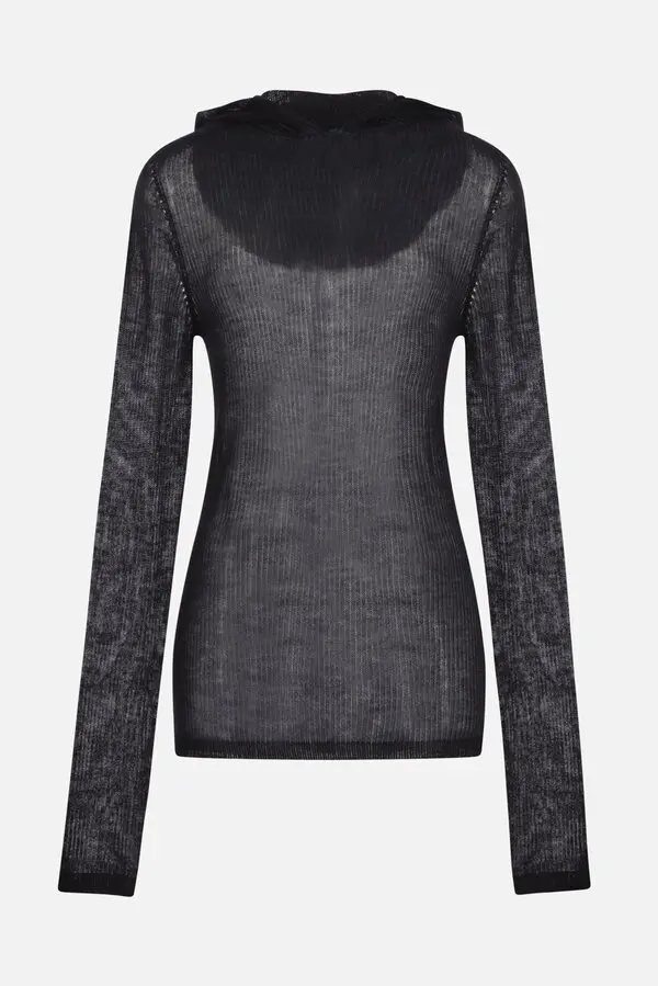 Rick Owens Sheer Hooded Knitted Top - Black