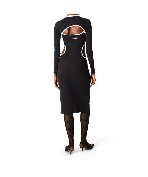 MARINE SERRE Moon Logo Bicolor Ribbed Jersey Cut-out Long Dress