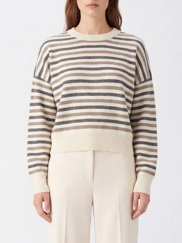 Brunello Cucinelli Cropped Striped Knitted Sweater