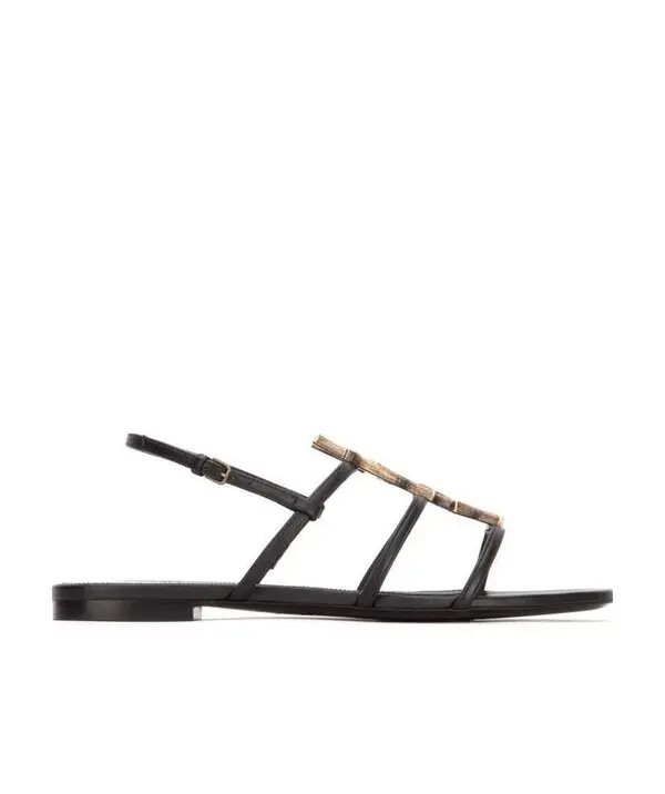 Saint Laurent Cassandra Open Sandals In Smooth Leather With Gold-toned Bamboo Logo - Black