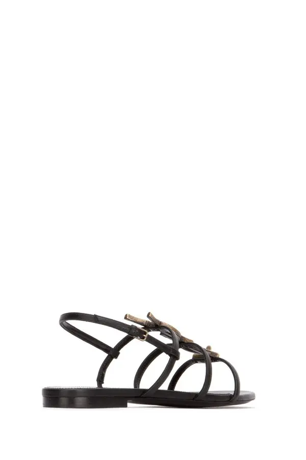 Saint Laurent Cassandra Open Sandals In Smooth Leather With Gold-toned Bamboo Logo