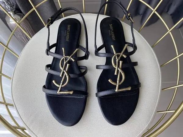 Saint Laurent Cassandra Open Sandals In Smooth Leather With Gold-toned Bamboo Logo