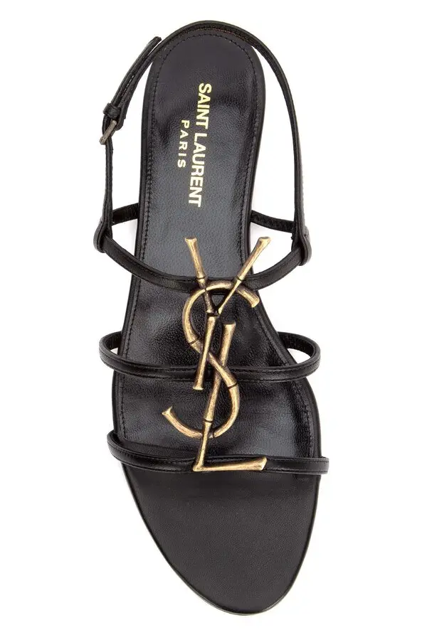 Saint Laurent Cassandra Open Sandals In Smooth Leather With Gold-toned Bamboo Logo