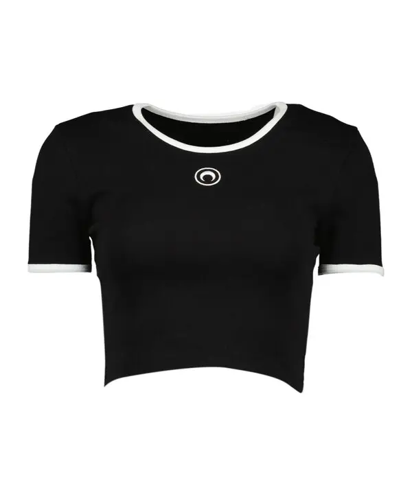 MARINE SERRE Moon Embroidered Crop Top - Black