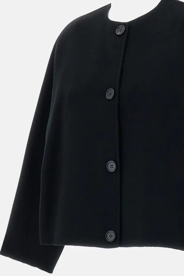 Max Mara Giacca Crop In Drap Di Lana Con Sciarpa