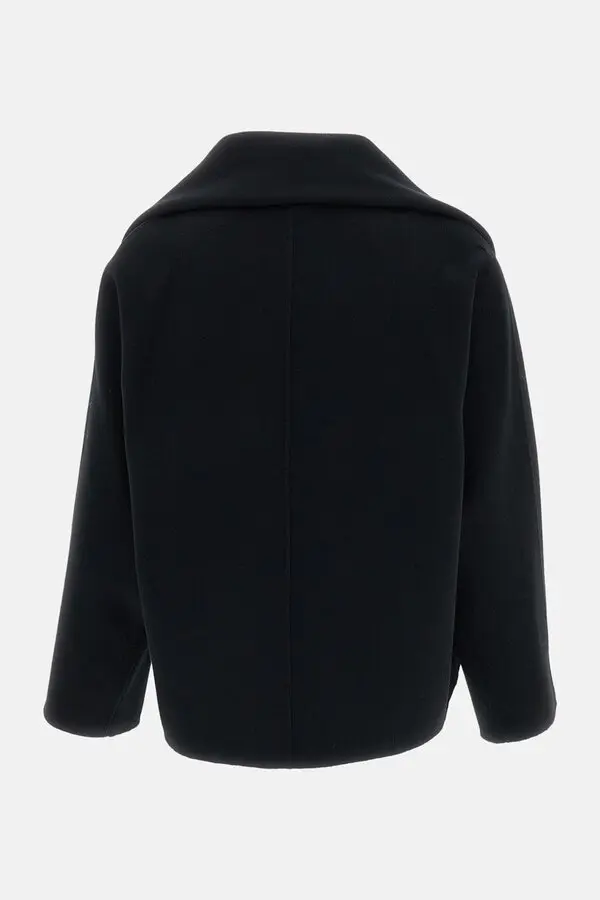 Max Mara Giacca Crop In Drap Di Lana Con Sciarpa - Nero