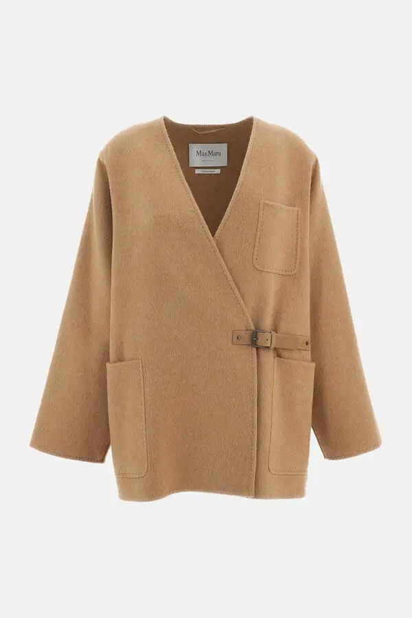 Max Mara Cappotto Cardigan In Cammello E Mohair - Marrone