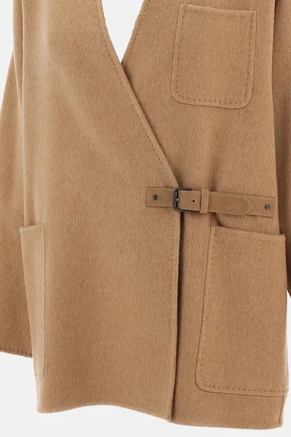 Max Mara Cappotto Cardigan In Cammello E Mohair