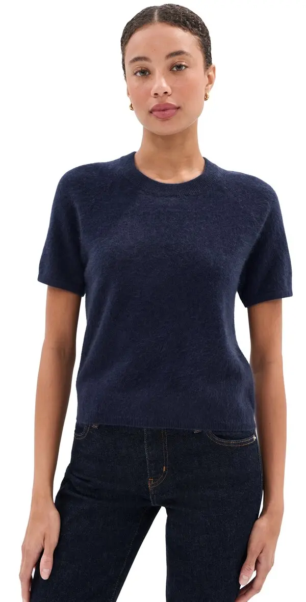 LE BOP Rosa Short Sleeve Cashmere Sweater - Navy
