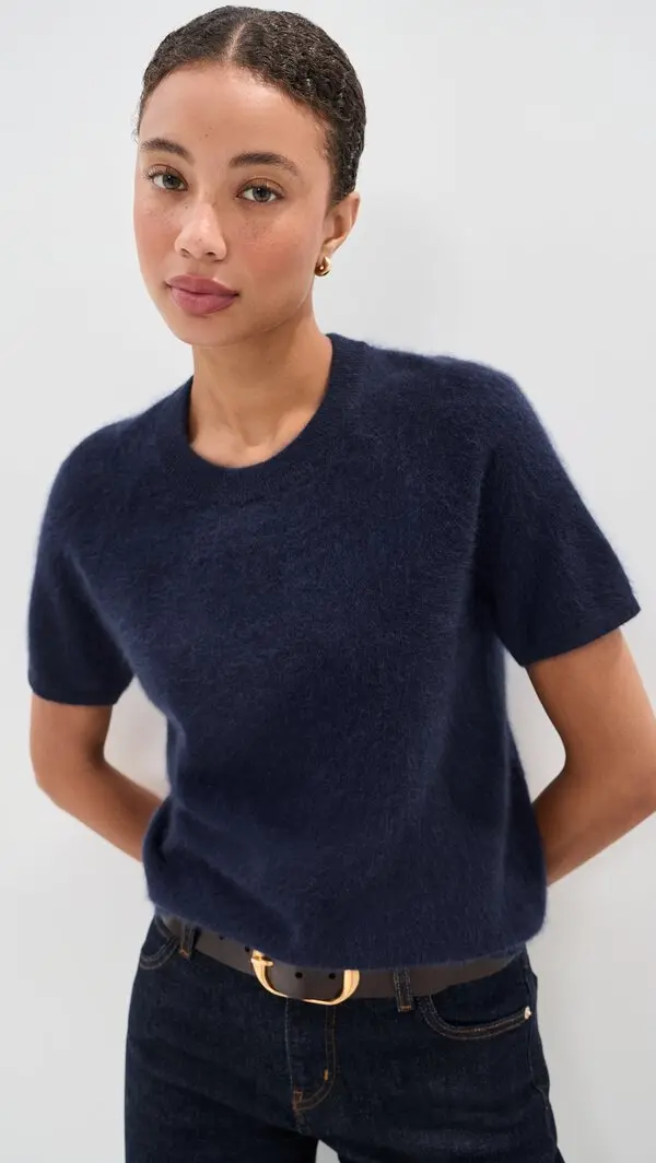 LE BOP Rosa Short Sleeve Cashmere Sweater - Navy