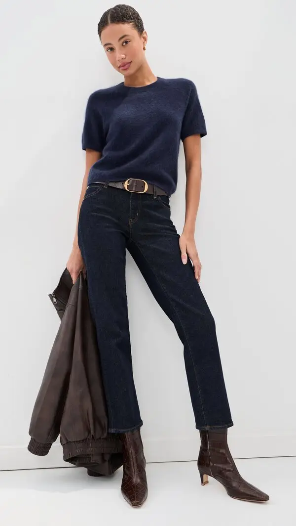 LE BOP Rosa Short Sleeve Cashmere Sweater - Navy