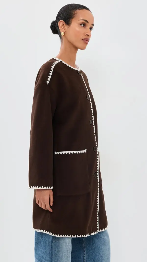 Moon River Contrast Stitching Coat With Scarf