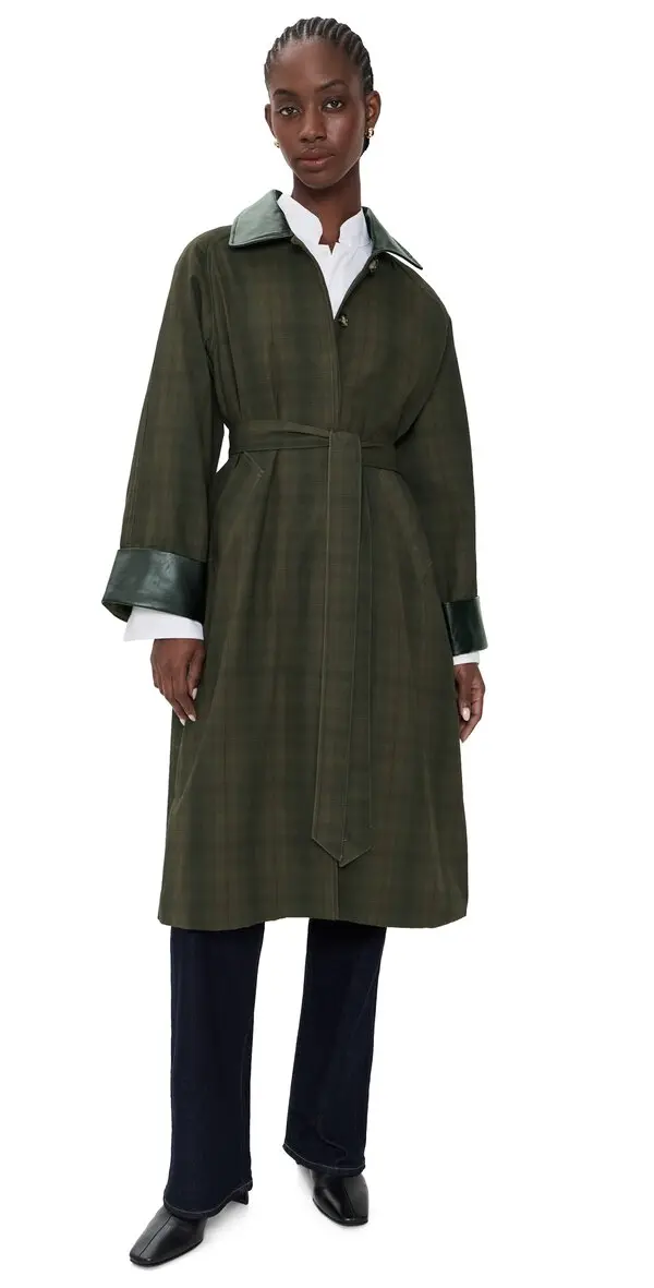 Moon River Contrast Collar Plaid Coat - Brown Multi